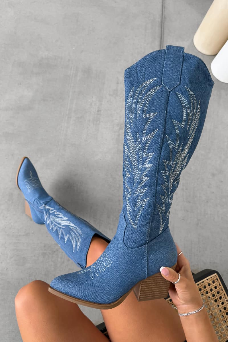 ALBA Cowboy Western Boots - Dark Denim – AJ VOYAGE