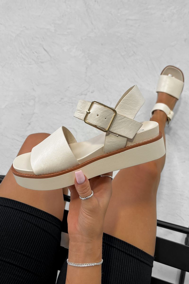 BETHAN Chunky Buckle Sandals - Cream – AJ VOYAGE