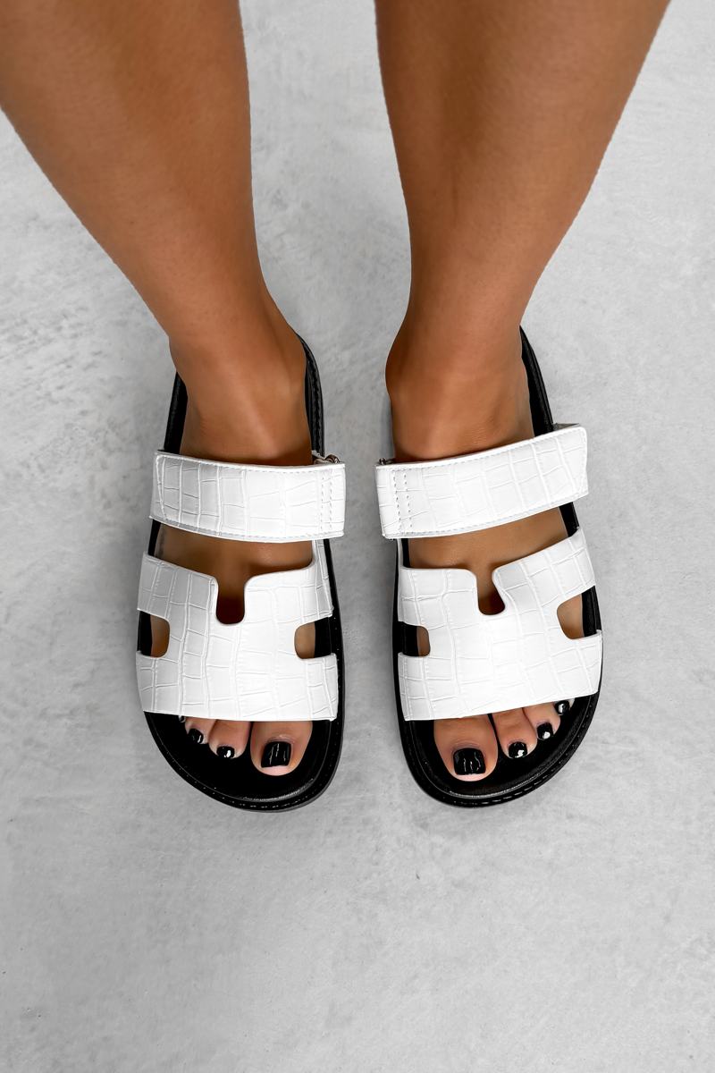 INDIE Gladiator Strap Slider Sandals - White Croc – AJ VOYAGE