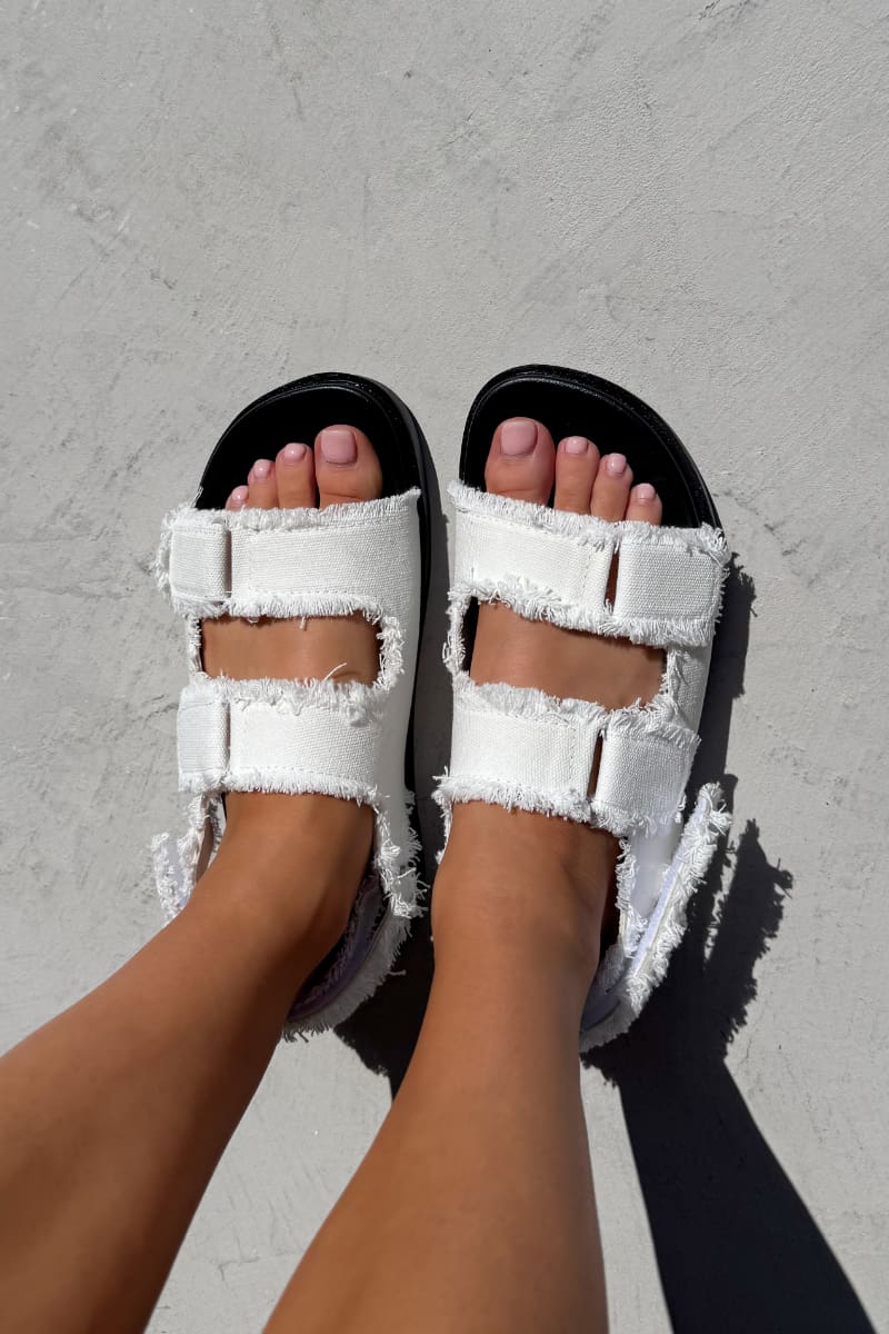 QUINN Chunky Strap Sandals - White Denim – AJ VOYAGE