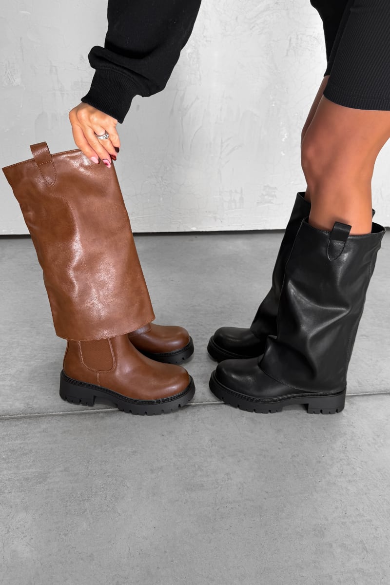 REEVE Multiway Knee High Ankle Platform Boots - Brown – AJ VOYAGE