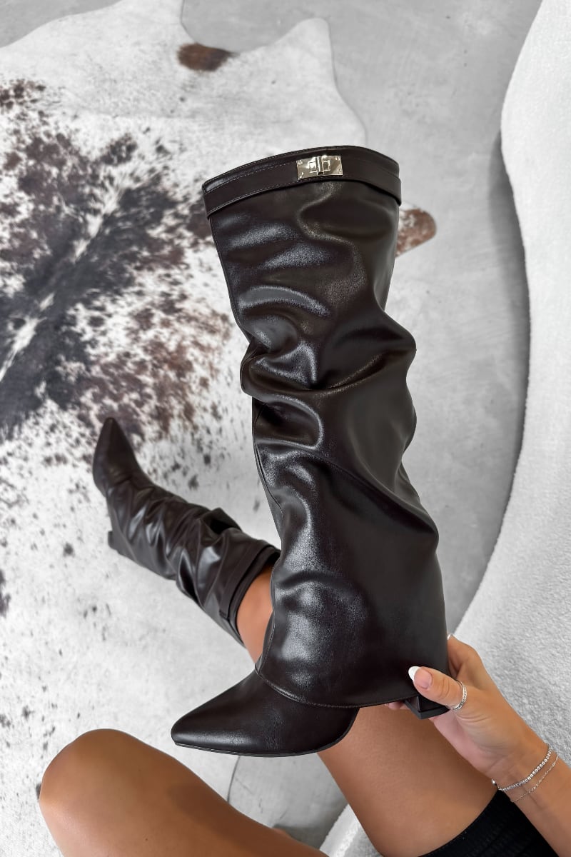 WREN Knee High Suede Slouch Boots - Brown PU – AJ VOYAGE